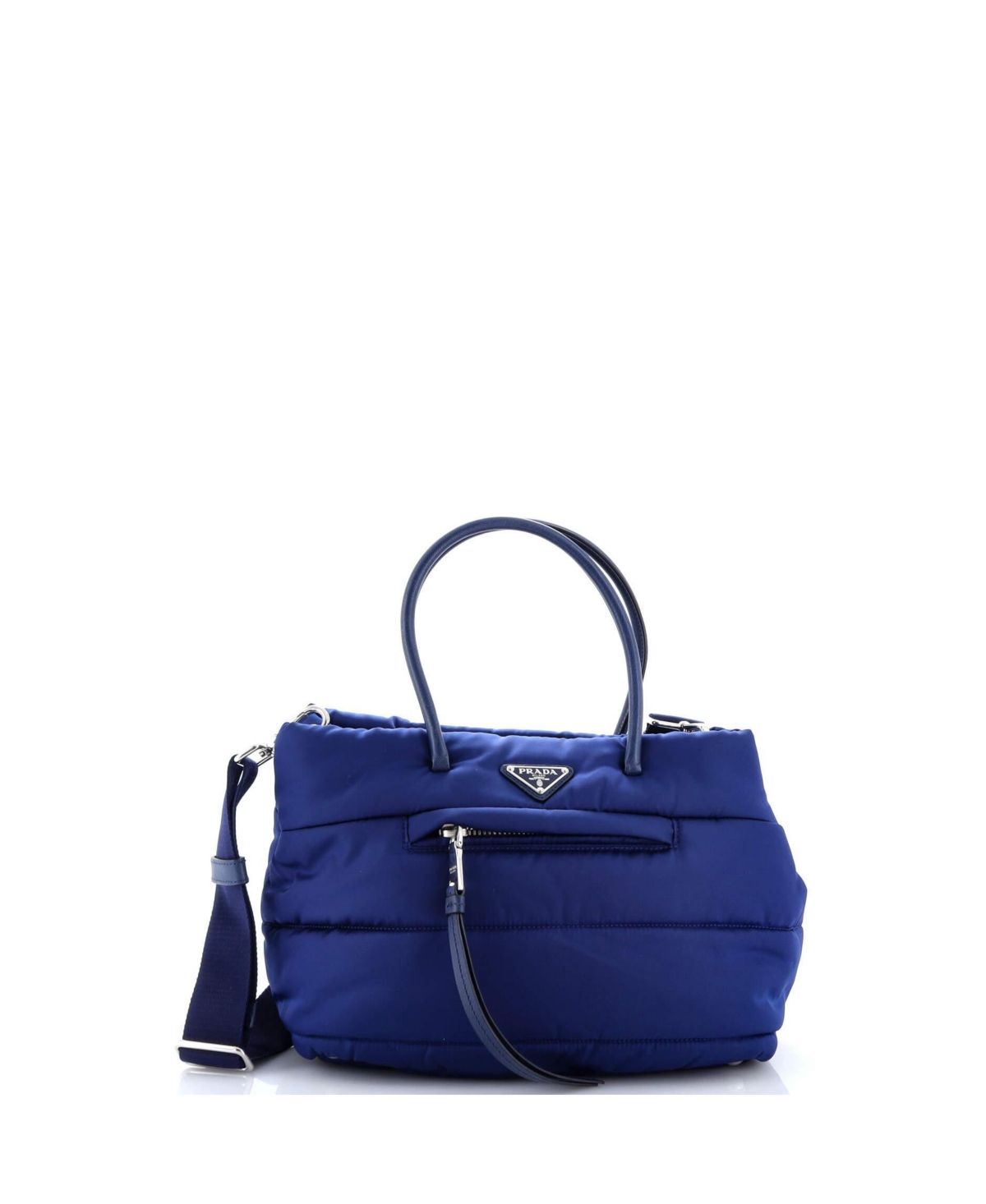 Click here for Pre-Owned Prada Small Bomber Tote Tessuto - Blue prices