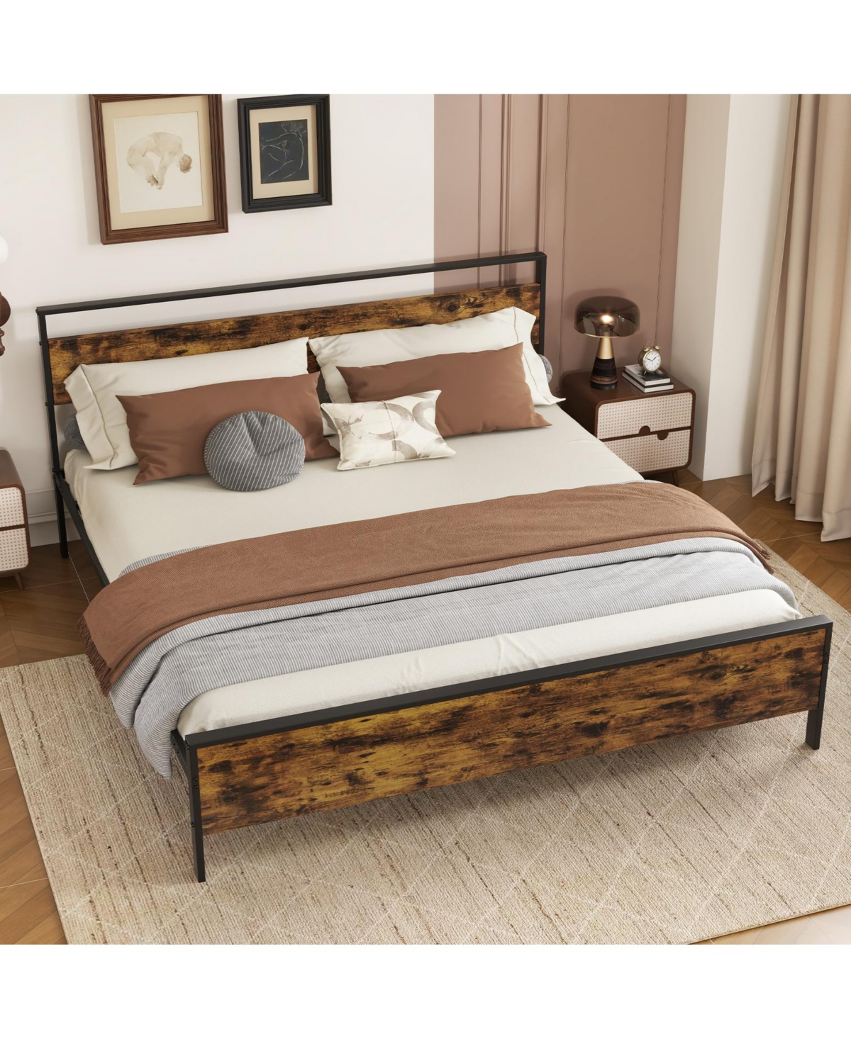 Click here for Slickblue Modern Industrial Bed Frame with Wood He... prices