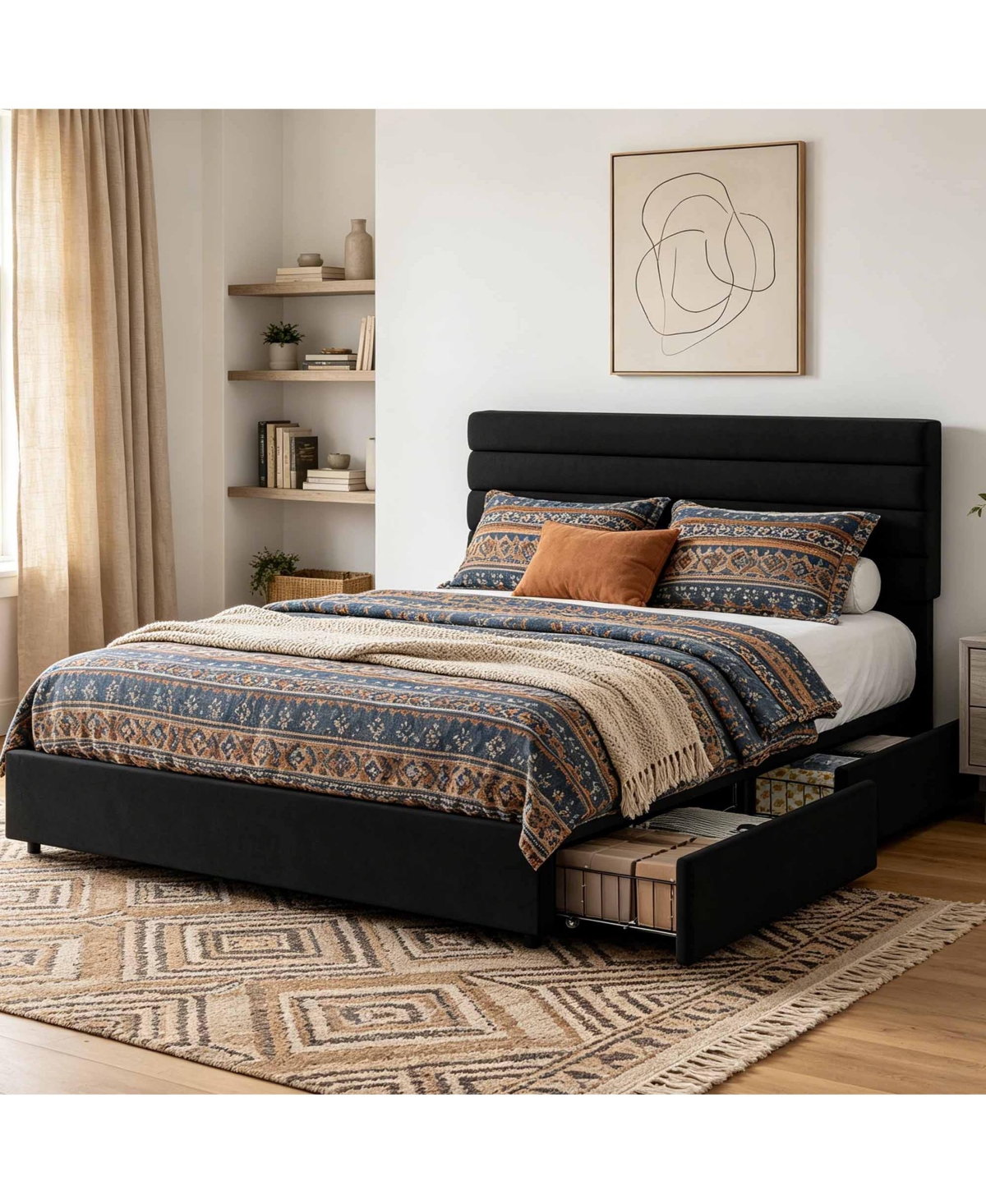 Click here for gaomon Velvet Upholstered Storage Bed with 4 Drawe... prices