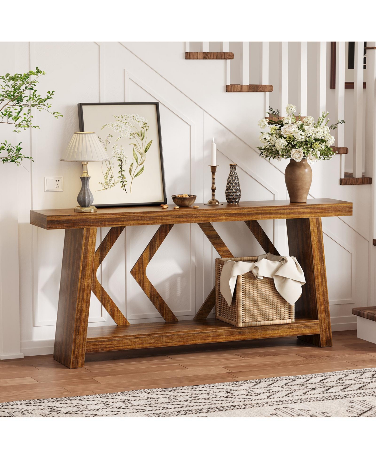Click here for homfan All-Wood Console Table with Trapezoid Legs... prices