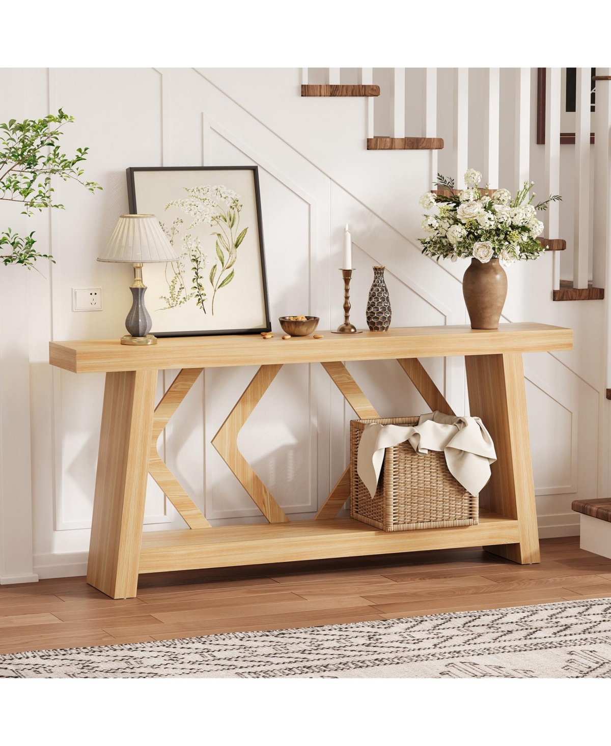 Click here for homfan All-Wood Console Table with Trapezoid Legs... prices