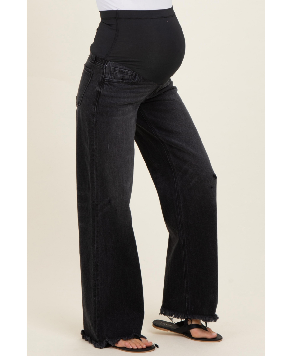 Click here for Pinkblush Maternity Black Frayed Hem Wide Leg Jean... prices