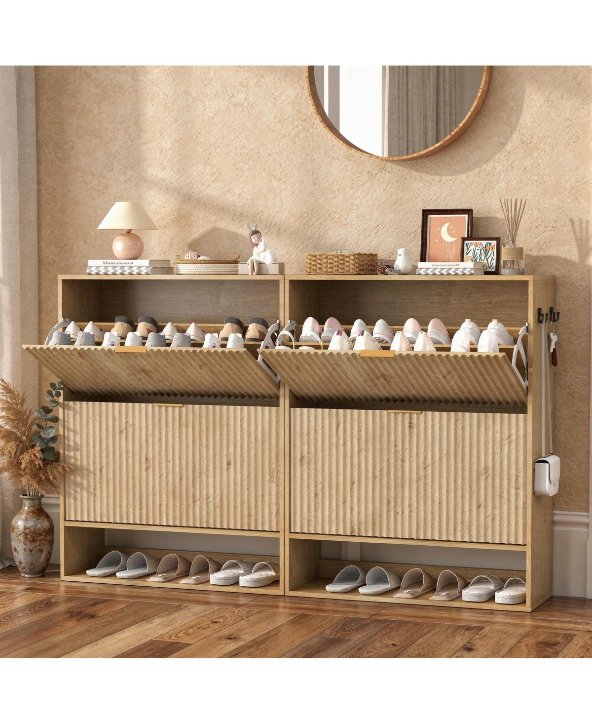Click here for homfan 2 Set of Fluted Shoe Cabinet for Entryway... prices