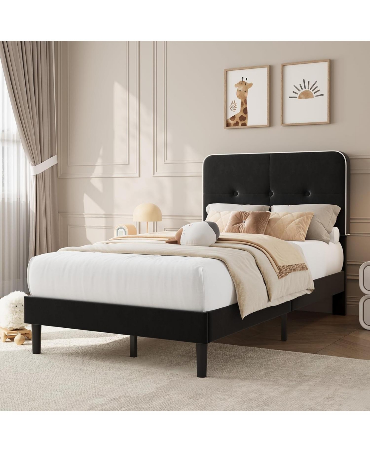 Click here for homfan Bed Frame Upholstered Platform Bed Frame wi... prices
