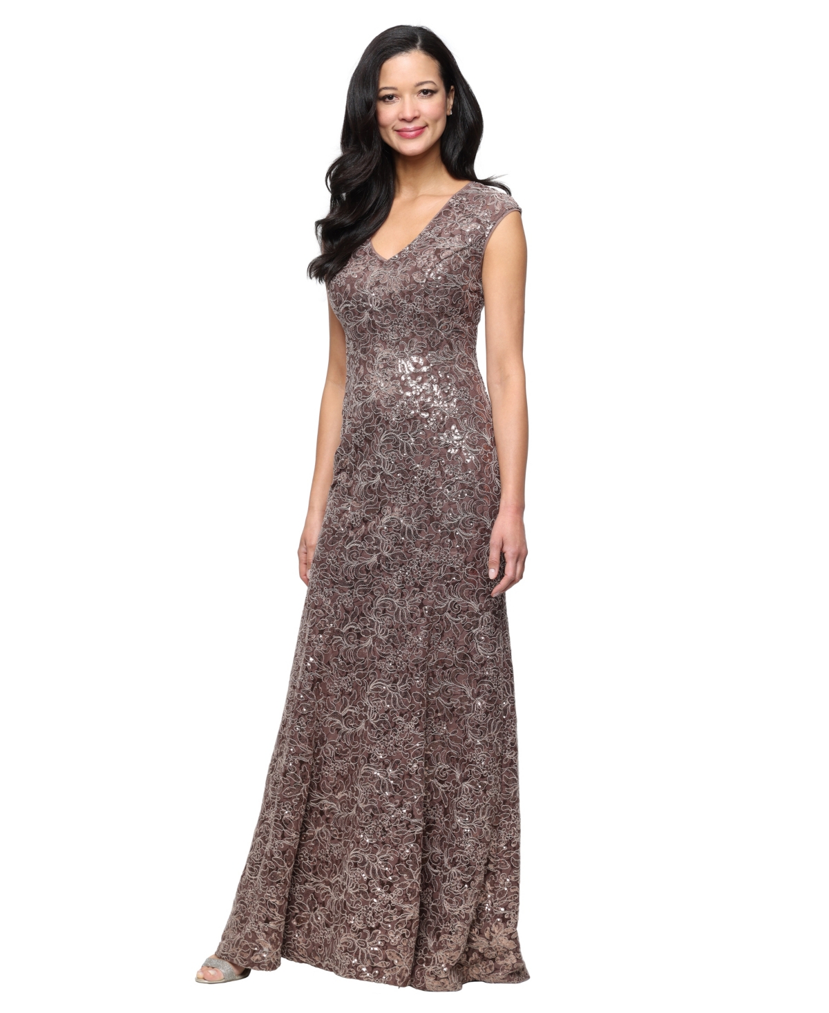 Click here for Alex Evenings Womens V-Neck Long Corded Dress - Mo... prices
