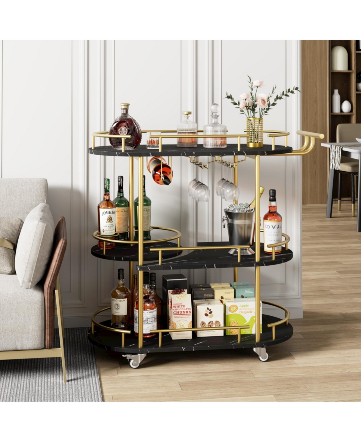 Click here for gaomon 4 Tier Gold Bar Cart with Wine Rack and Gla... prices