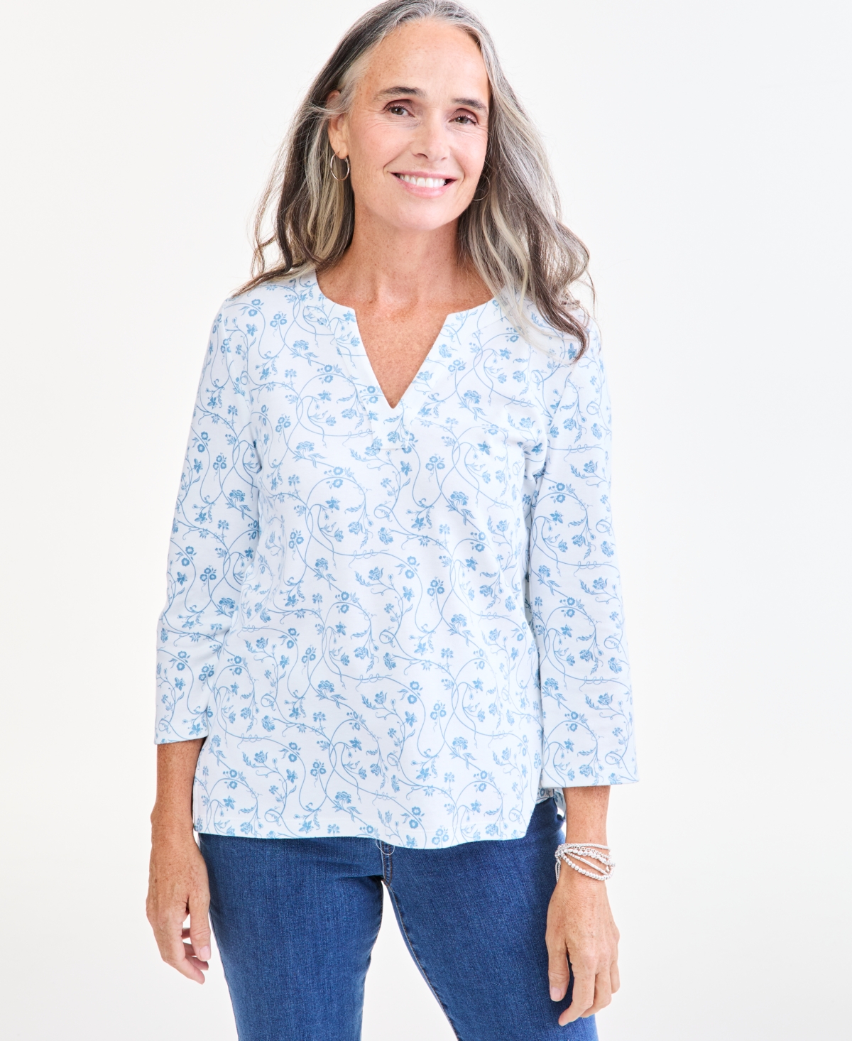 Click here for Style & Co Petite Floral Split Neck Tunic Knit Top... prices