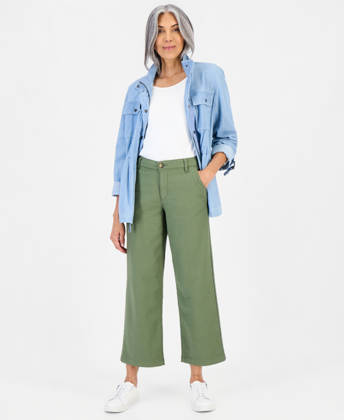 Style & Co Womens High Stretch High-Rise Cropped Wide-Leg Pants  Macys Exclusive - Leafy Clover