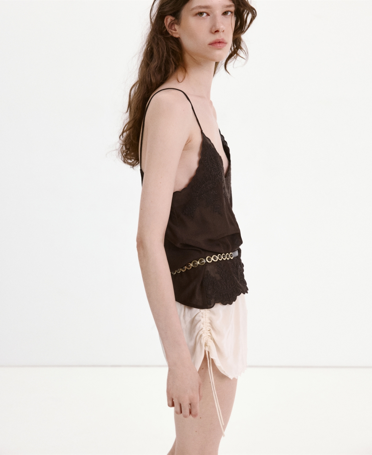 Click here for Mango Womens Lace Suspenders Top - Brown prices