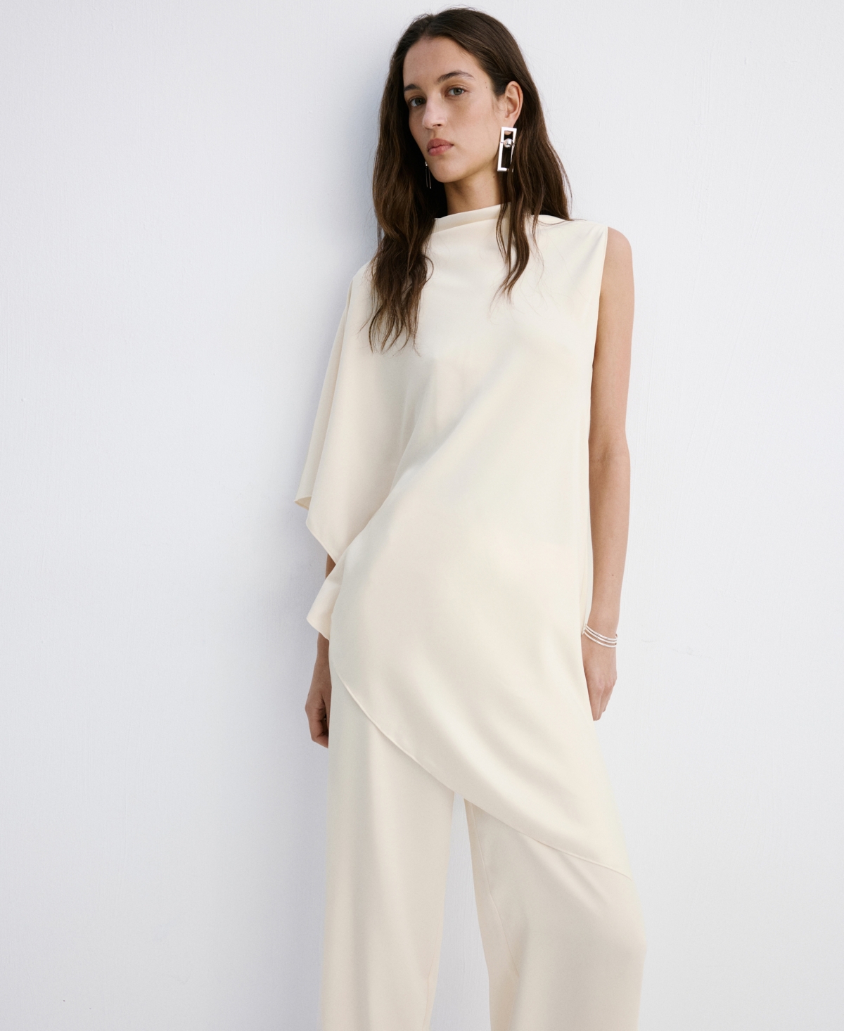 Click here for Mango Womens Asymmetric Satin Blouse - Ecru prices