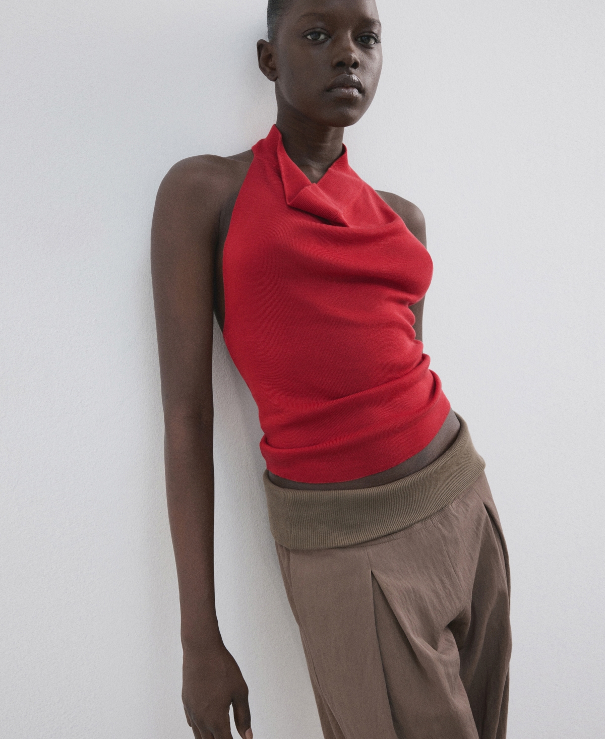 Click here for Mango Womens Halter-Neck Lyocell Top - Red prices