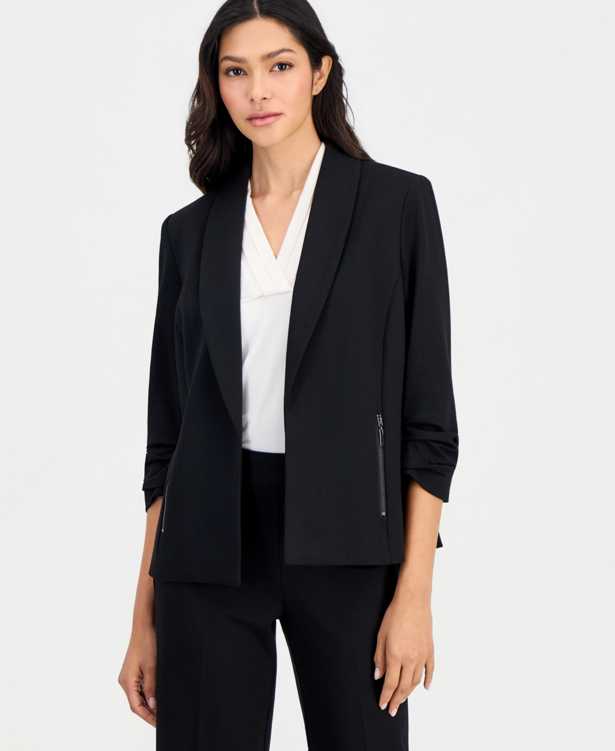 Click here for Anne Klein Essentials Petite 3/4-Sleeve Open-Front... prices