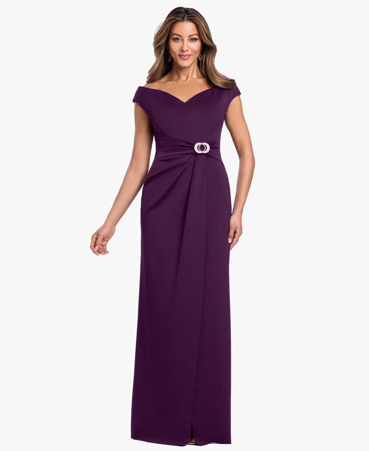 Click here for Betsy & Adam Petite Off-The-Shoulder Gown Dress -... prices