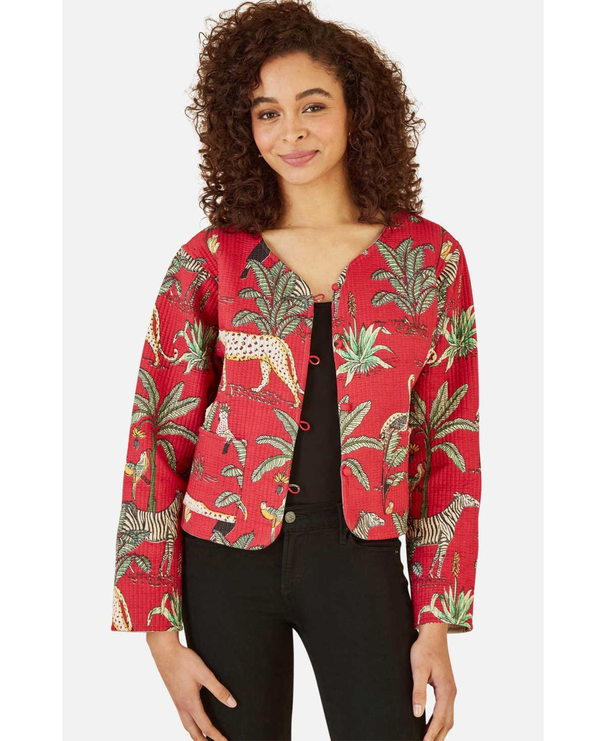 Click here for Yumi Womens Animal Reversible Cropped Quilted Jack... prices