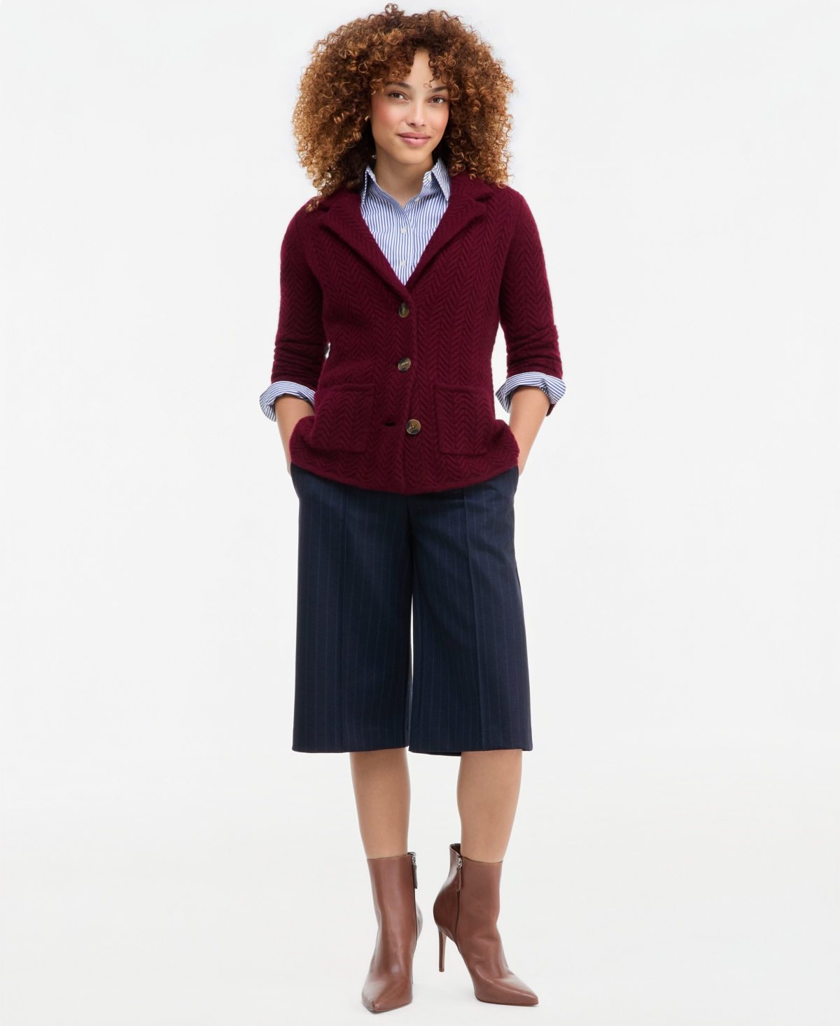 Click here for Charter Club Petite Herringbone-Stitch Button-Fron... prices