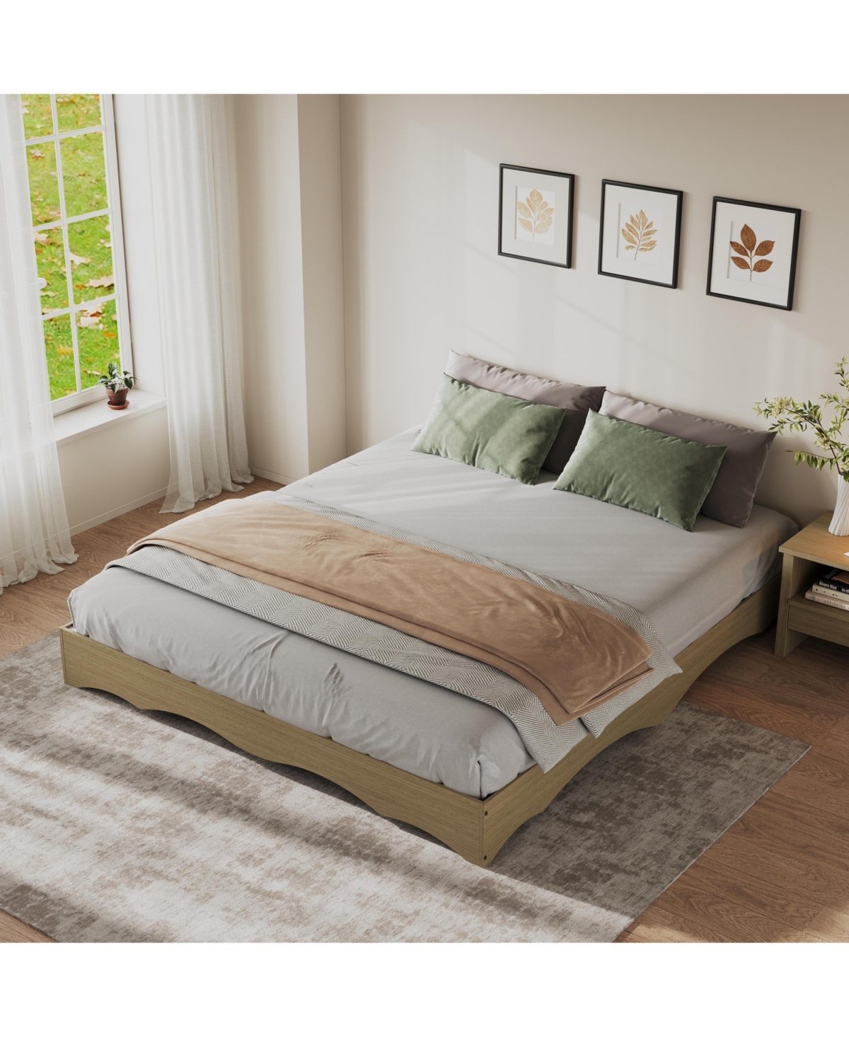 Click here for homfan Minimalist Wave Edge Wood Platform Bed Fram... prices