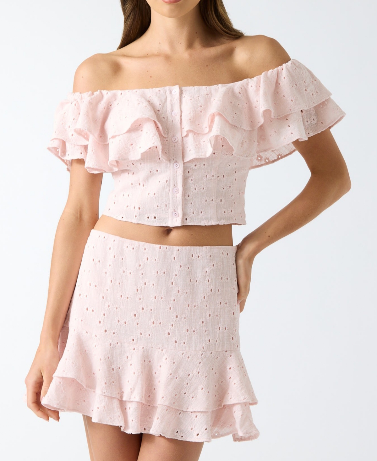 Click here for Guess Womens Sade Ruffled Cotton Off-The-Shoulder... prices