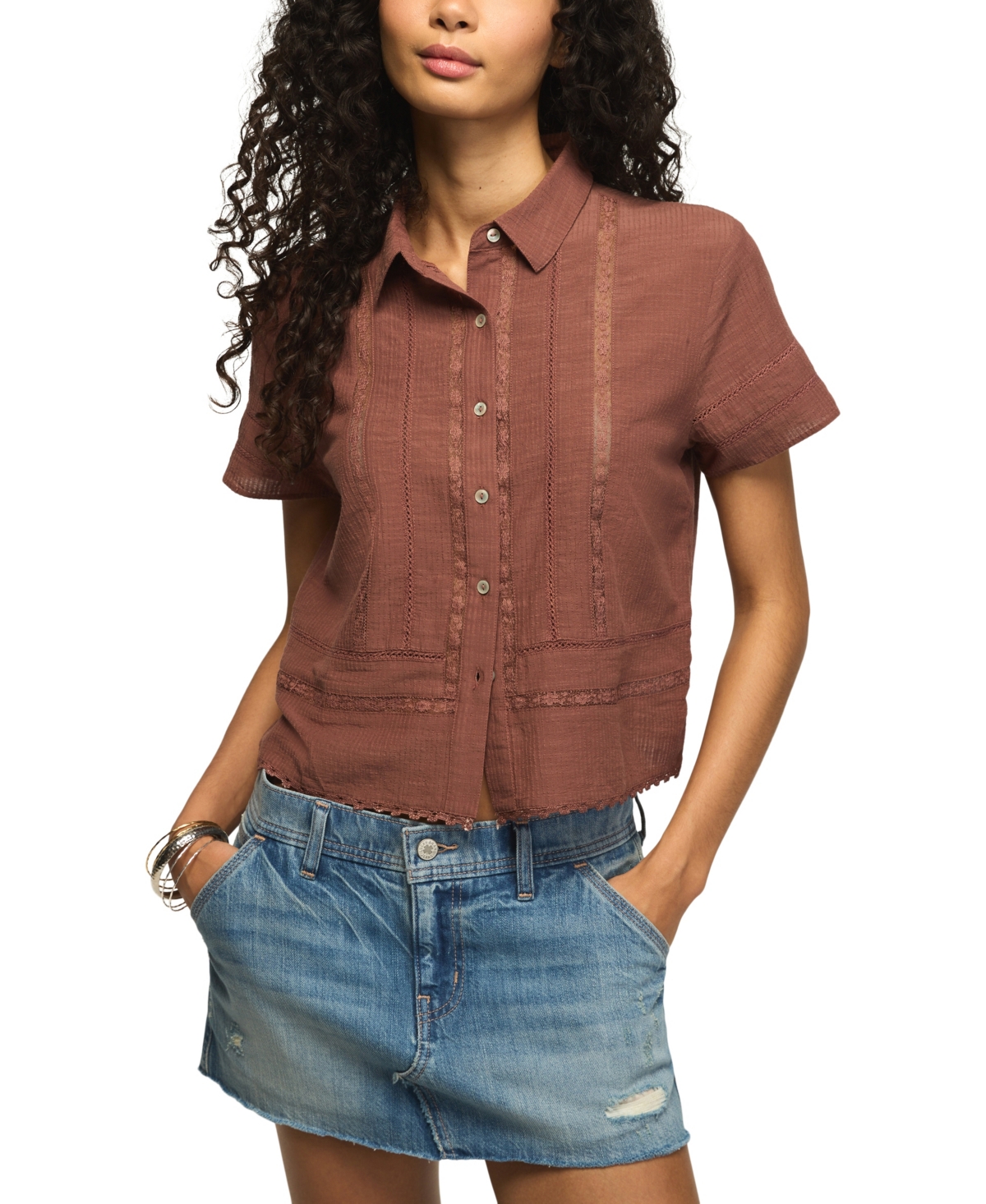 Click here for Lucky Brand Womens Lace Trimmed Button Front Camp... prices