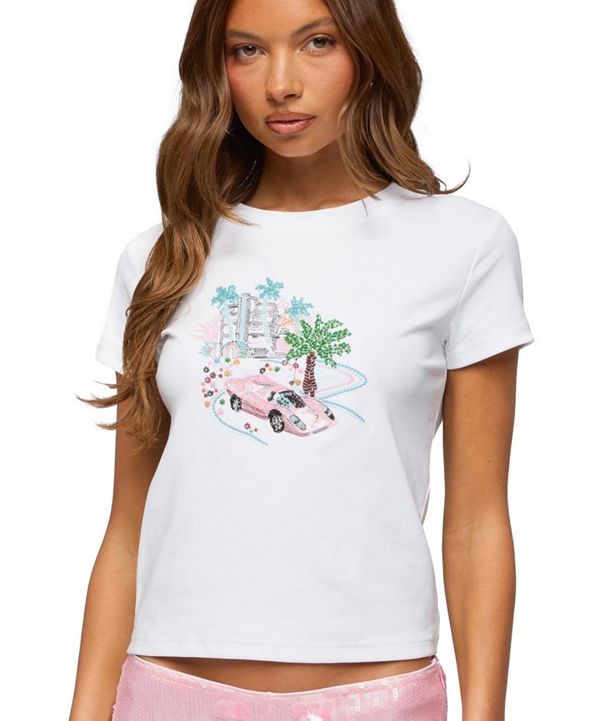 Click here for Edikted Womens City Angel Beaded Baby T Shirt - Wh... prices