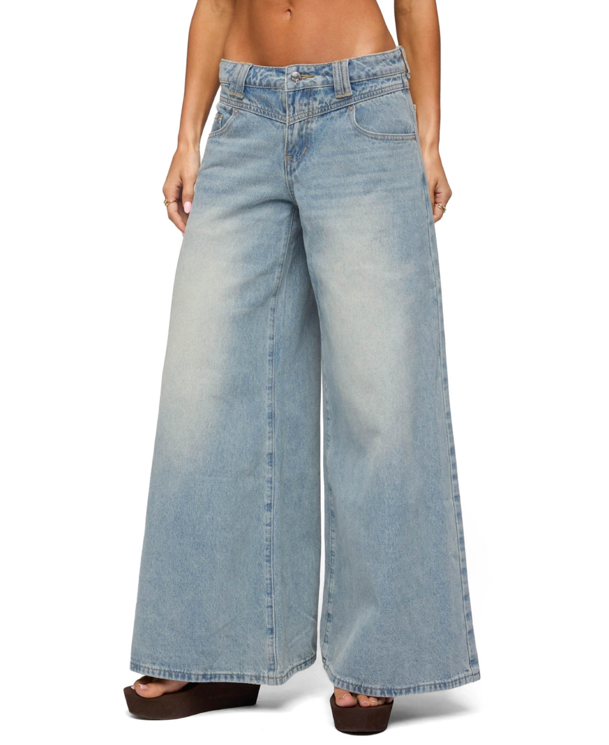 Click here for Edikted Womens Stitched Low Rise Wide Leg Jeans -... prices