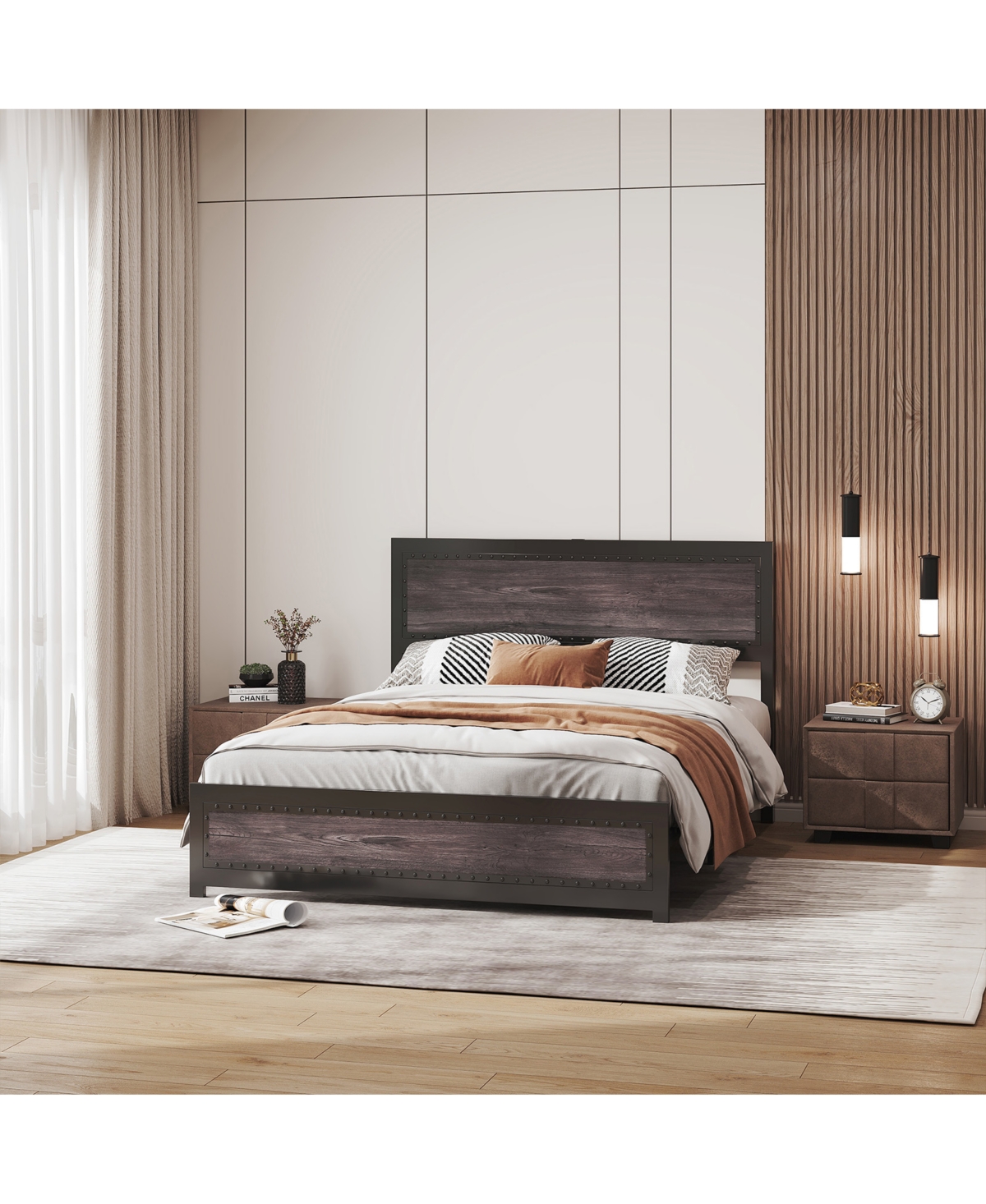Click here for homfan Industrial Platform Bed Frame with Headboar... prices