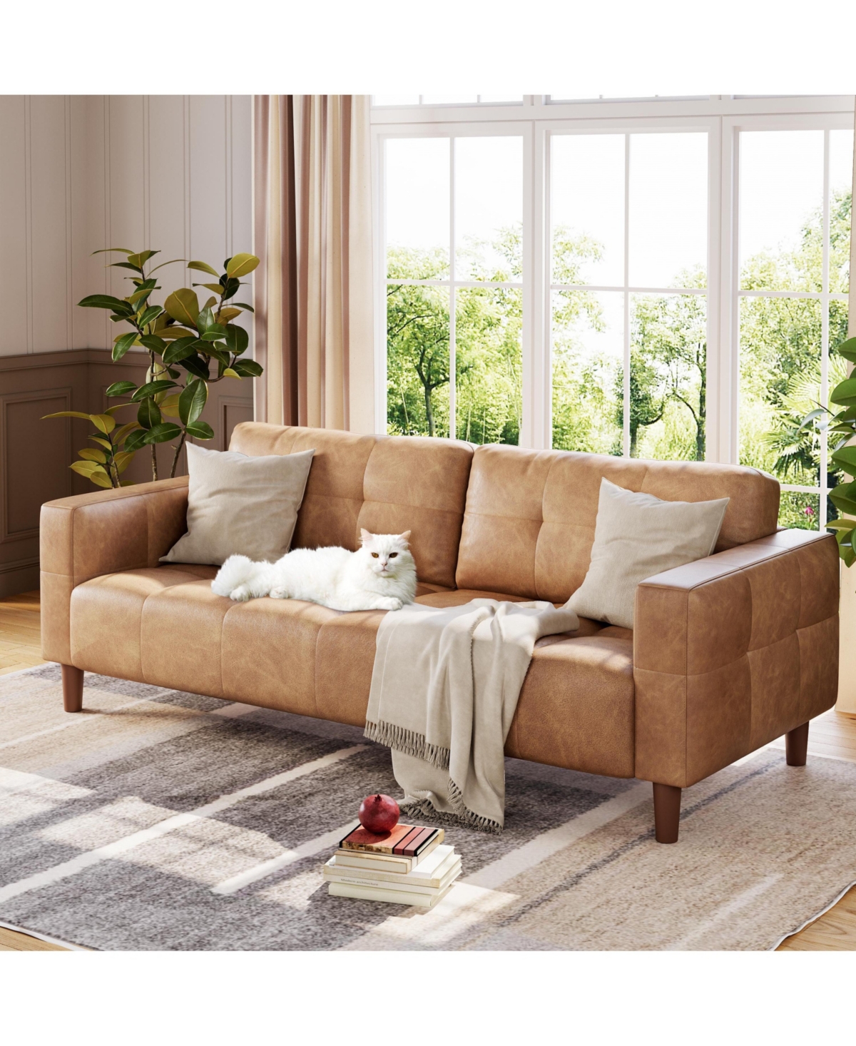 Click here for homfan 3-Seater Sofa  83 Wide Faux Leather Sofa wi... prices