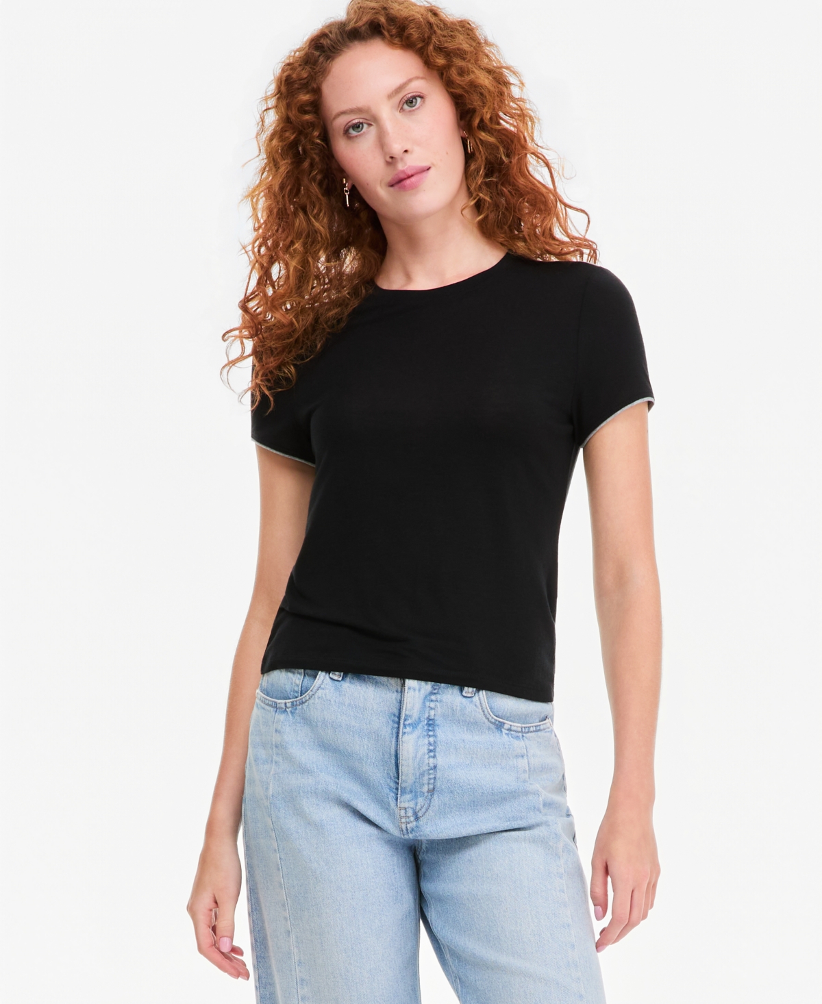 Click here for On 34th Womens Piped Tissue Jersey Layering Crewne... prices