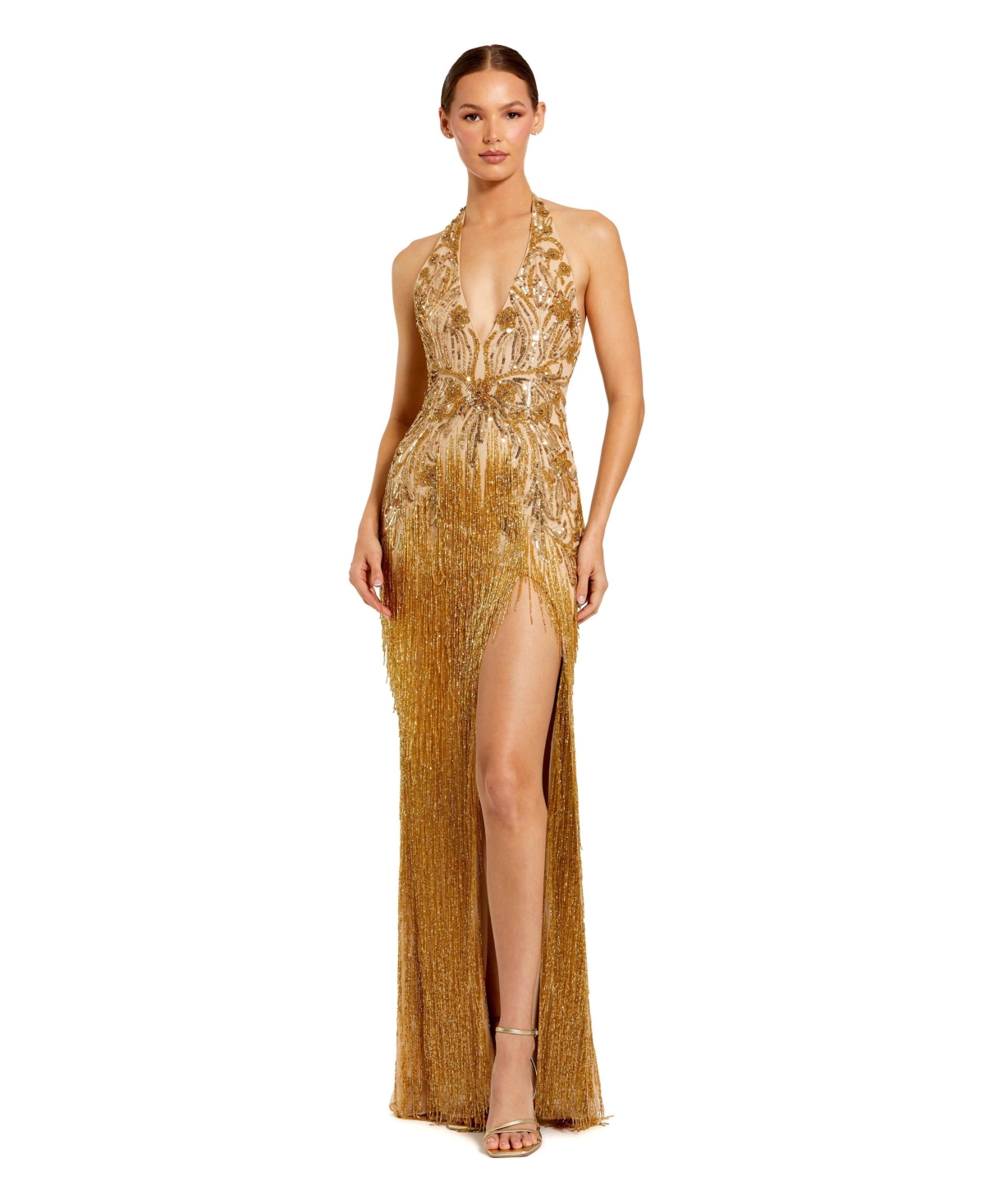 Click here for Mac Duggal Womens Embellished Halter Gown with Fri... prices