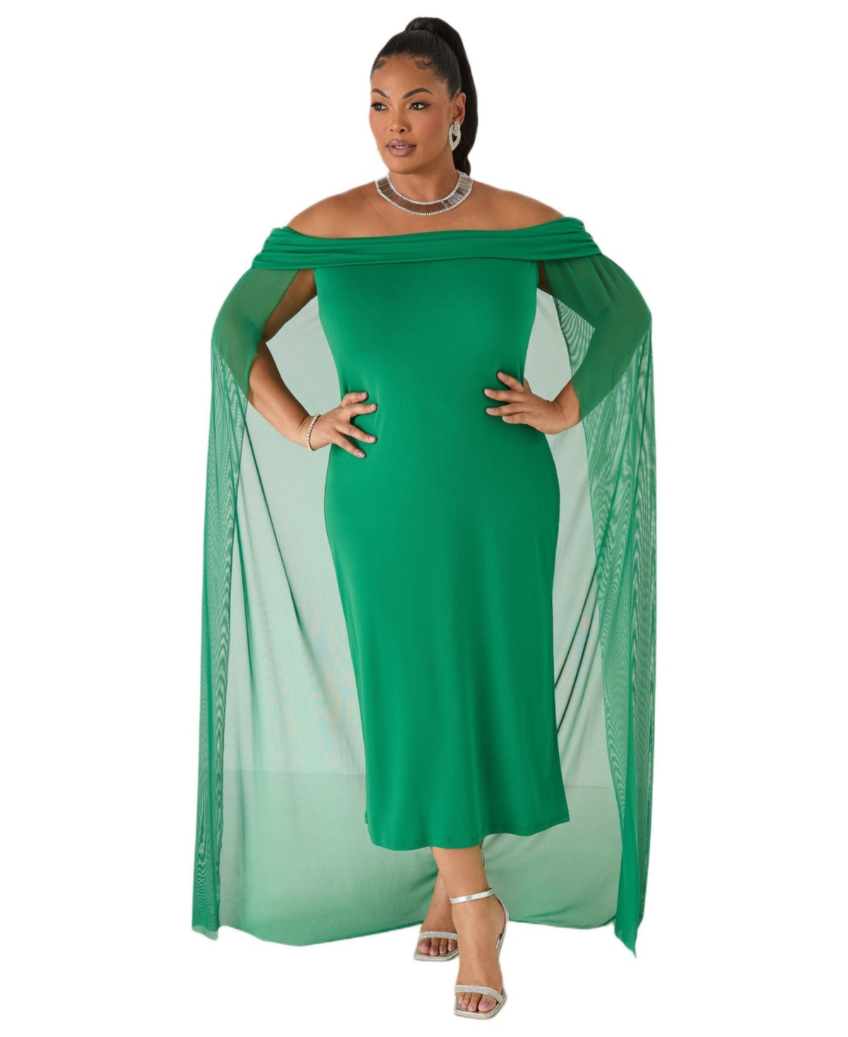 Click here for Ashley Stewart Plus Size Off The Shoulder Cape Dre... prices