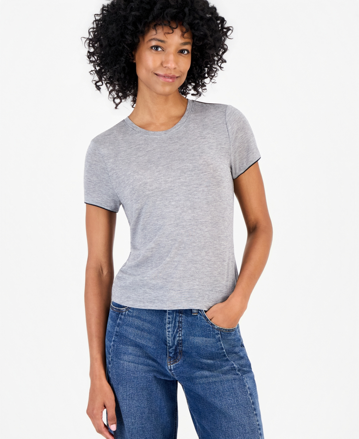Click here for On 34th Womens Piped Tissue Jersey Layering Crewne... prices