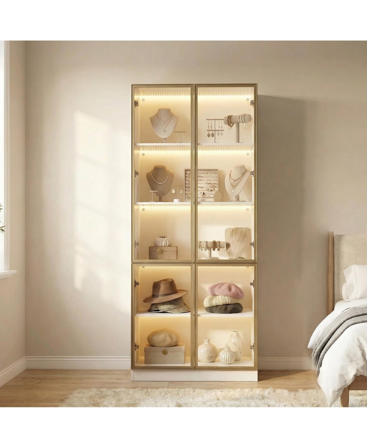 Click here for Homsee Modern 4-Door Led Bookcase Aluminum Frame G... prices