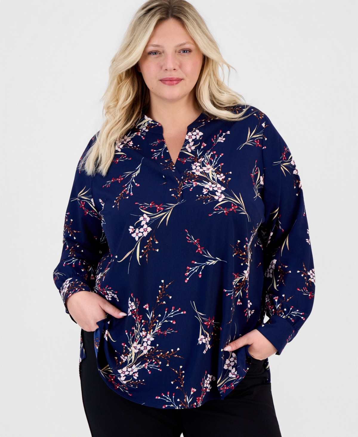 Click here for Jones New York Plus Size Half Placket Popover Flor... prices