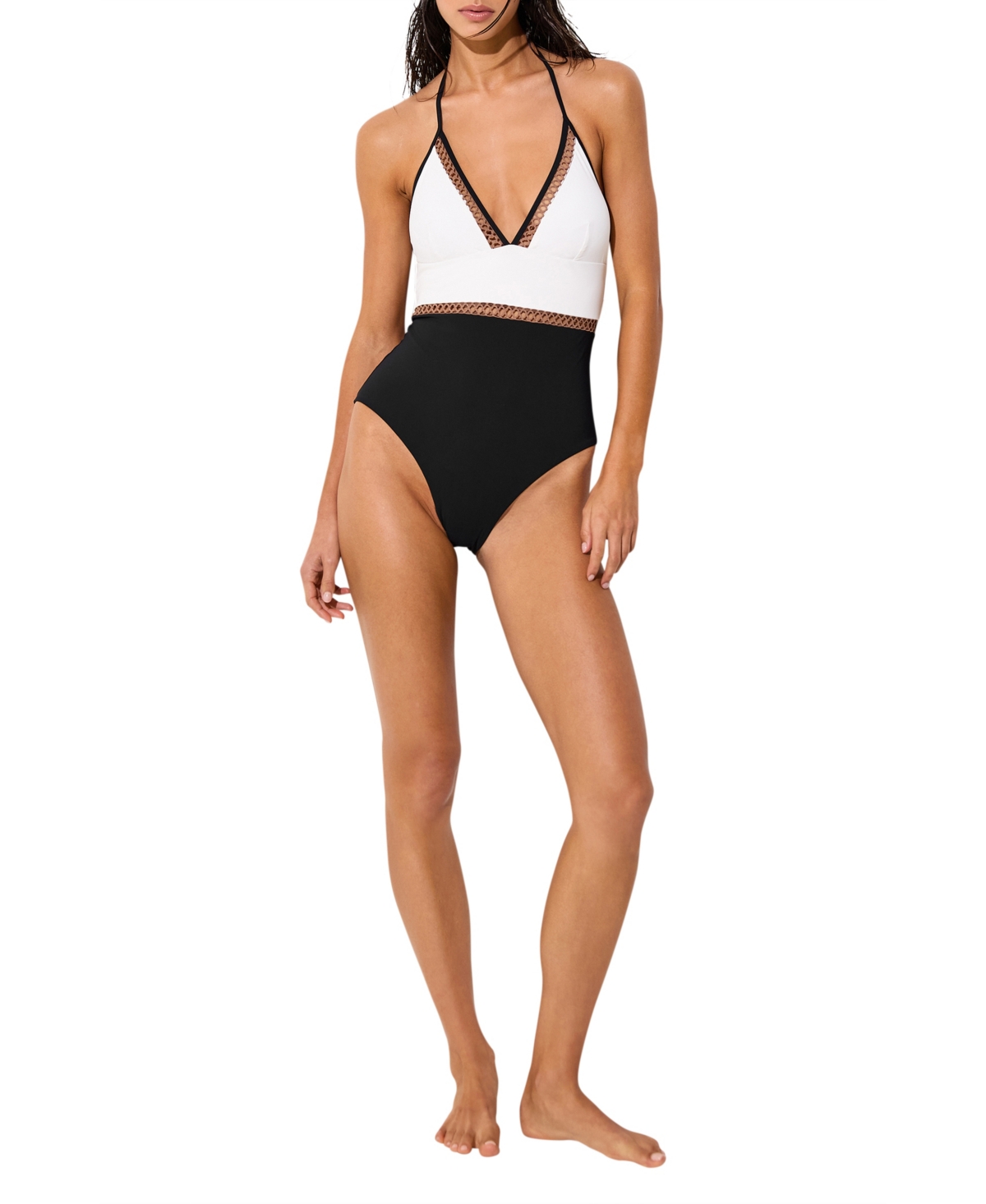 Click here for Reiss Womens Ray Colourblock Swimsuit - Whitetan prices