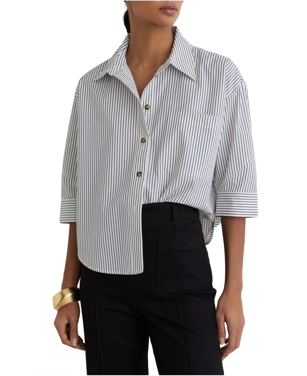 Click here for Reiss Womens Saoirse Cropped Cotton Stripe Shirt -... prices