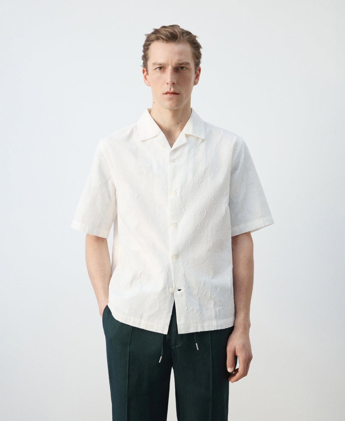 Click here for Mango Mens Regular-Fit Cotton Bowling Collar Shirt... prices