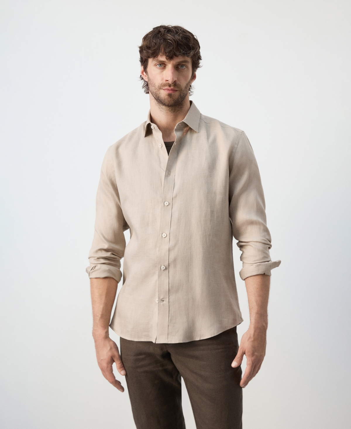 Click here for Mango Mens Linen Regular-Fit Shirt - Sand prices