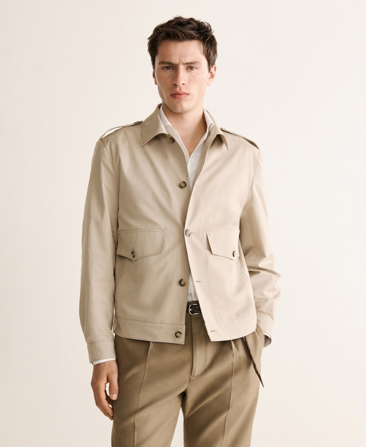 Click here for Mango Mens Cotton-Silk Buttons Jacket - Beige prices