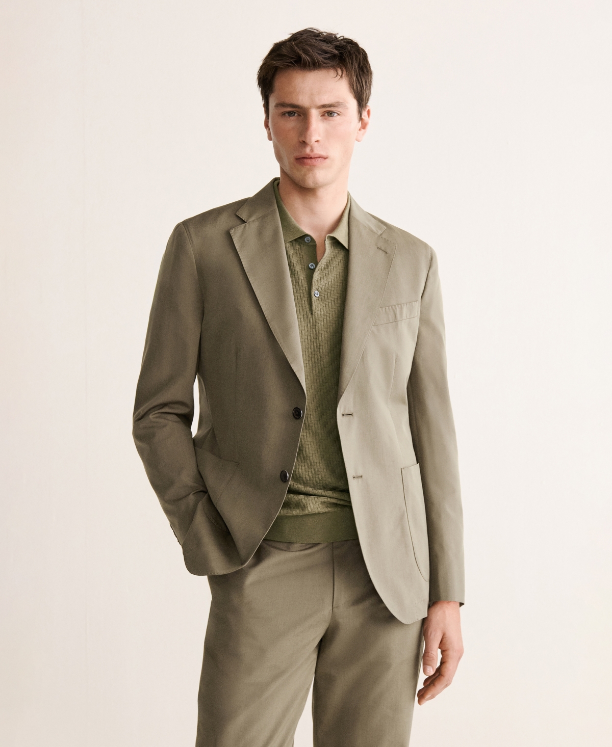 Click here for Mango Mens Slim-Fit Wool-Cotton Suit Jacket - Khak... prices