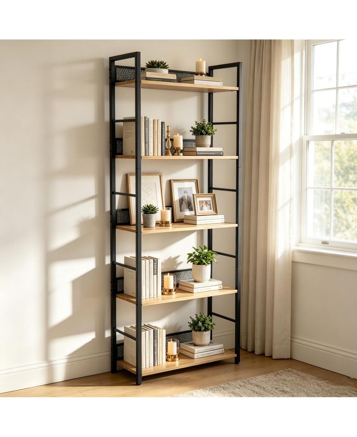 Click here for gaomon 5 Tier Bookshelf with Metal Frame and Wood... prices