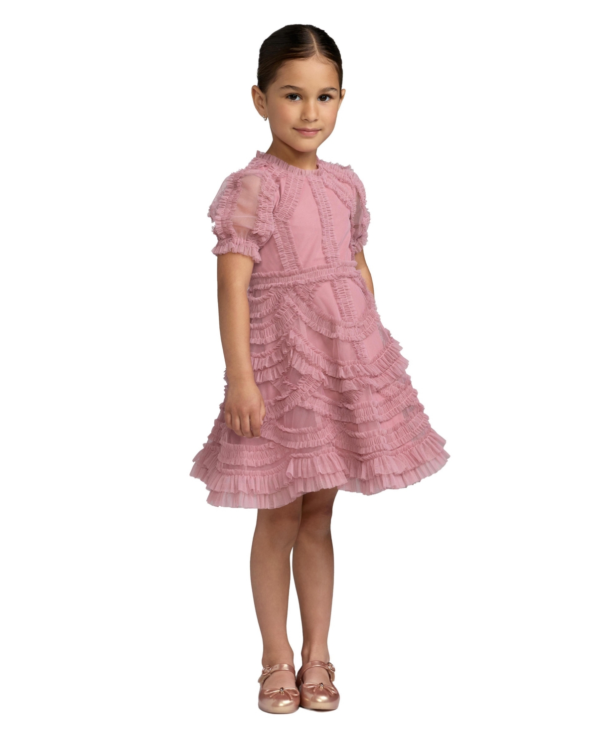 Click here for Mac Duggal Big Girls High Neck Puff Sleeve Ruffle... prices