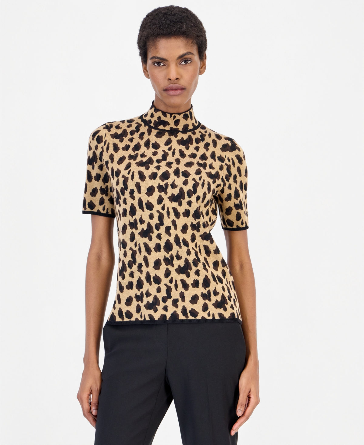 Click here for Anne Klein Womens Animal-Print Mock-Neck Short-Sle... prices
