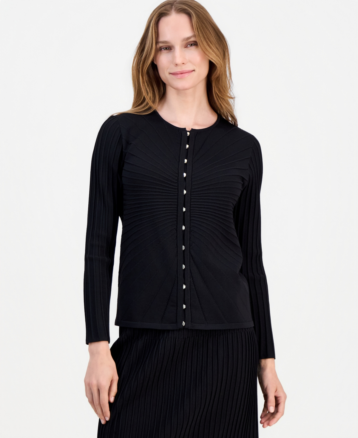 Click here for Anne Klein Womens Boat-Neck Sunburst Cardigan Swea... prices