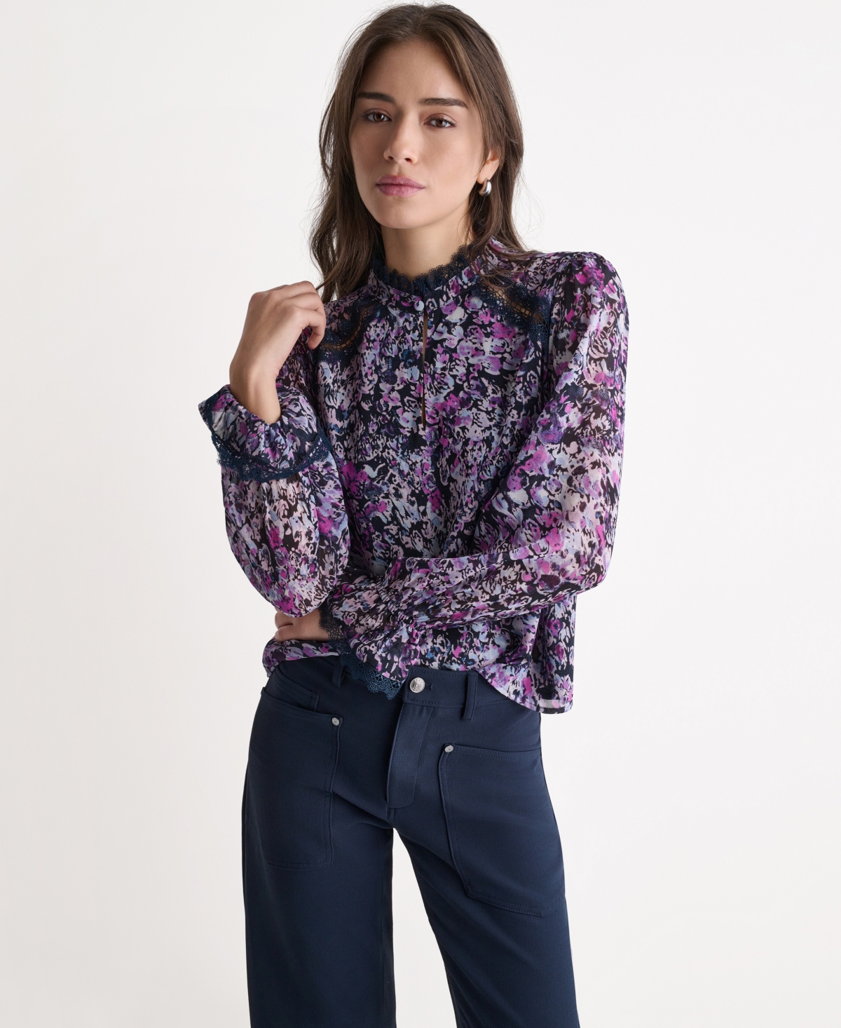Click here for Bcbg Womens Printed High-Neck Long-Sleeve Top - De... prices