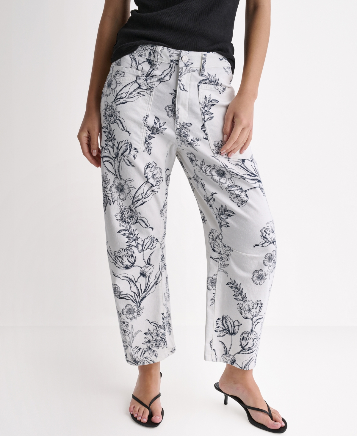 Click here for Bcbg Womens Printed Flat-Front Barrel Leg Jeans -... prices