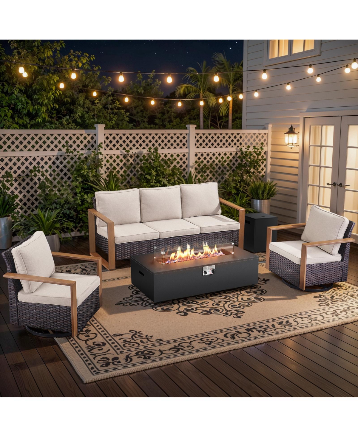 Click here for Pocassy Fire Pit Table with 5 Seat Outdoor Sofa Se... prices