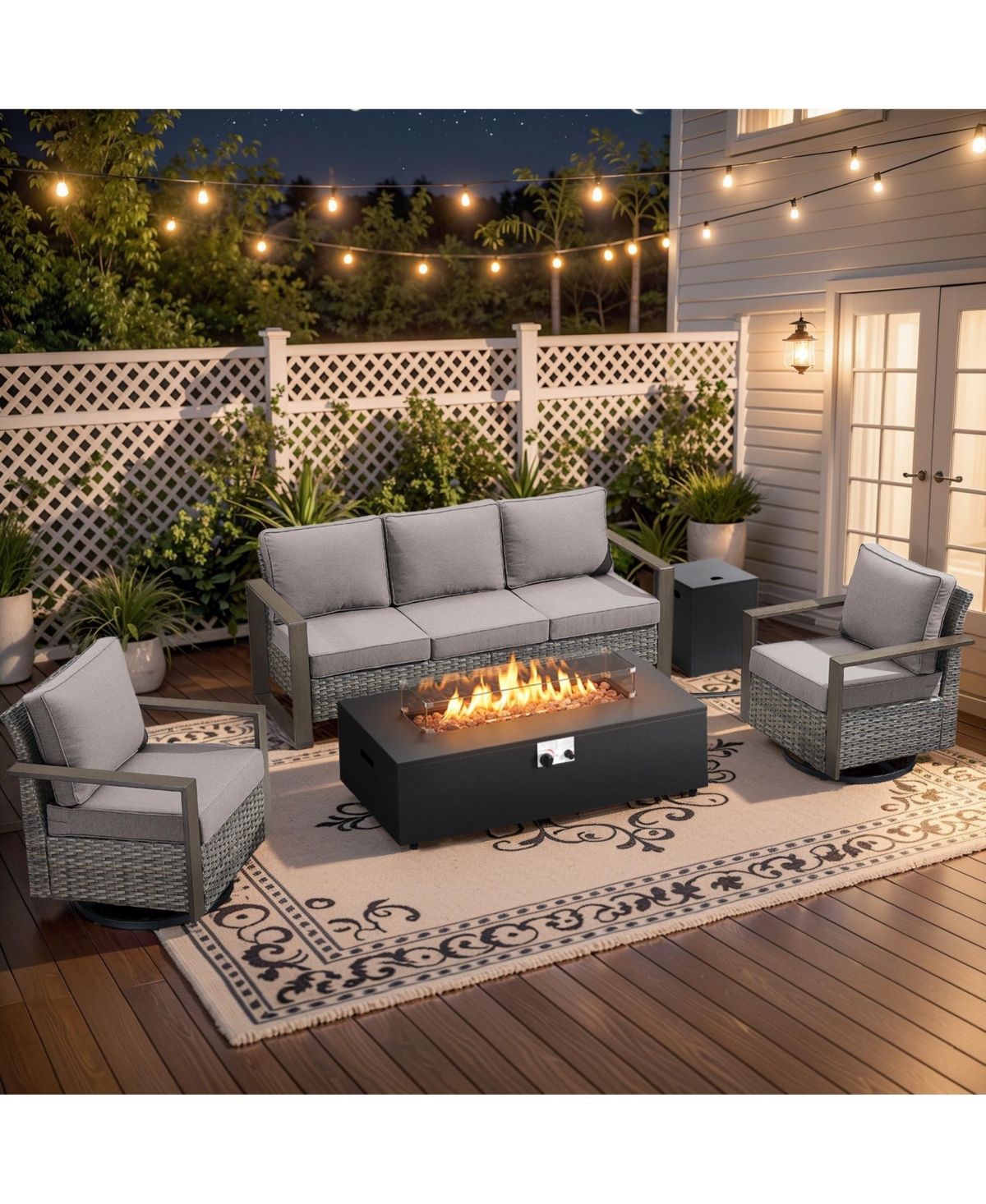 Click here for Pocassy Fire Pit Table with 5 Seat Outdoor Sofa Se... prices