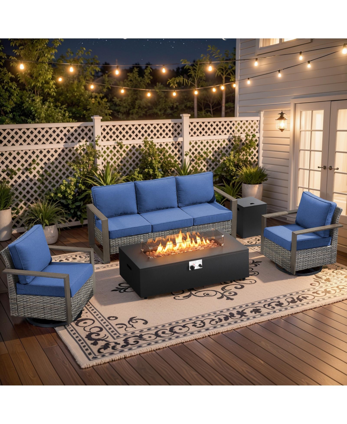 Click here for Pocassy Fire Pit Table with 5 Seat Outdoor Sofa Se... prices