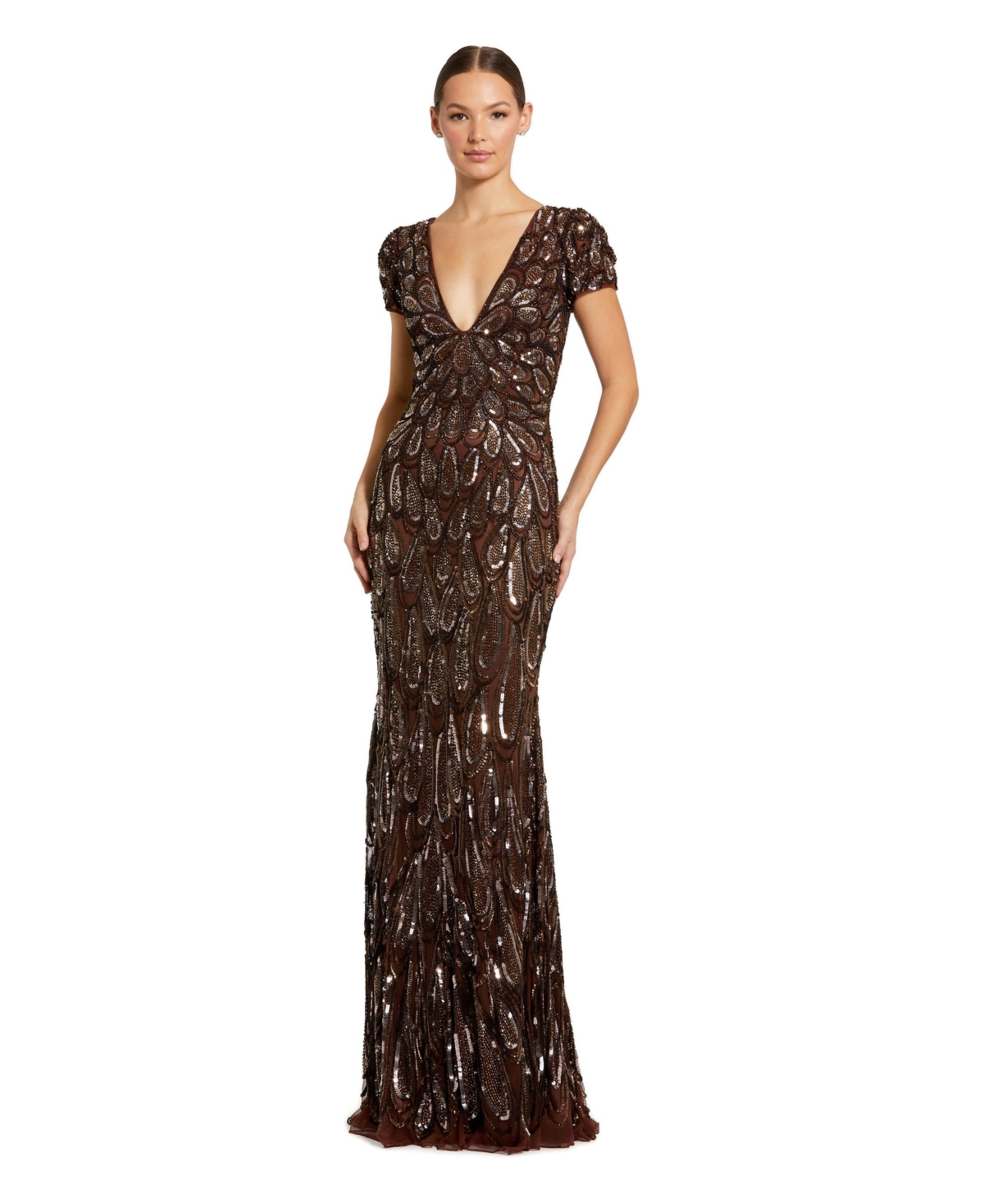 Click here for Mac Duggal Petite Beaded Sequin V-Neck Cap Sleeve... prices