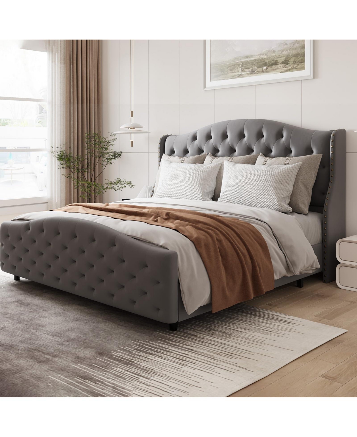 Click here for homfan Tufted Upholstered Platform Bed Frame with... prices