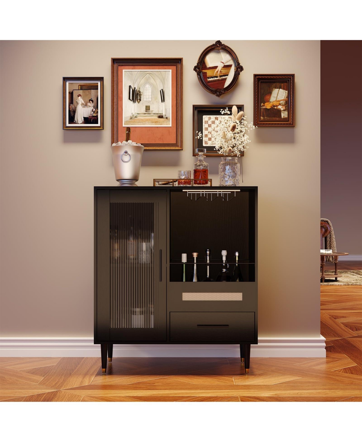 Click here for homfan Modern Bar Cabinet - Tempered Glass Door an... prices